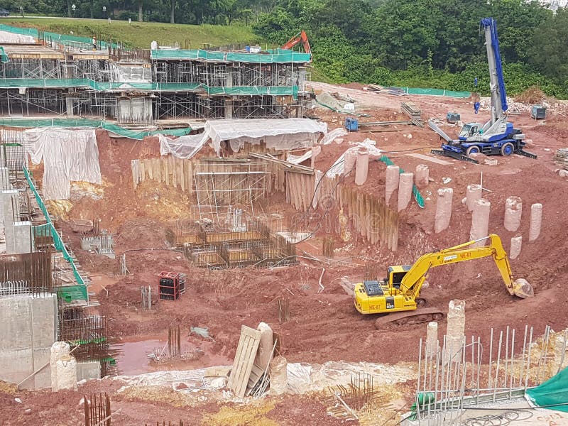 Sub-structure Foundation Works at the Construction Site. Editorial ...