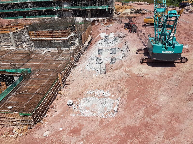 Sub-structure Foundation Works at the Construction Site. Editorial ...