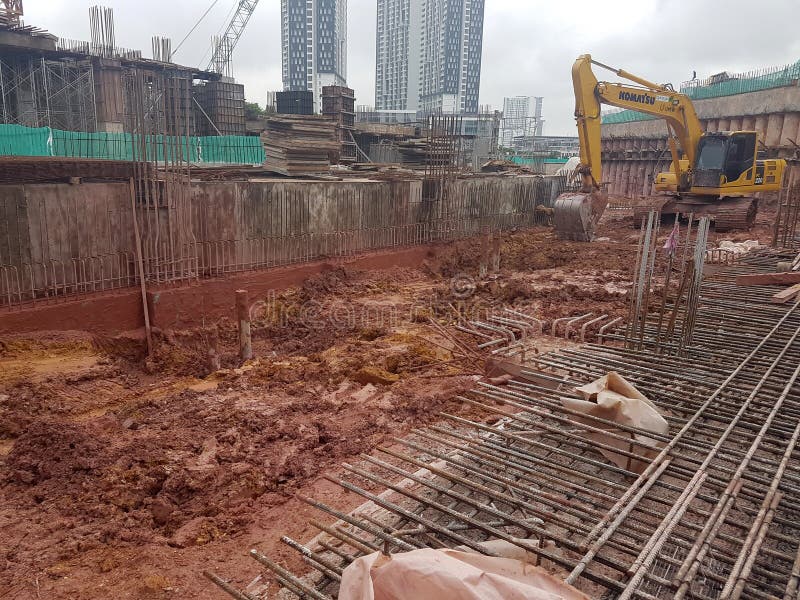 Sub-structure Foundation Works at the Construction Site. Editorial ...