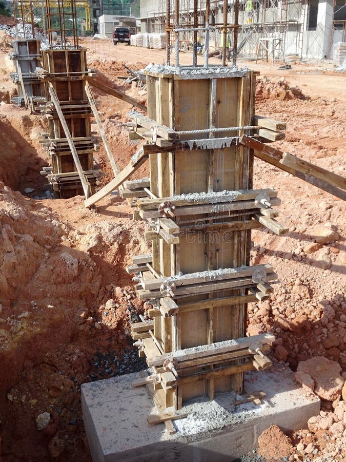 Column Timber Formwork and Reinforcement Bar at the Construction Site ...