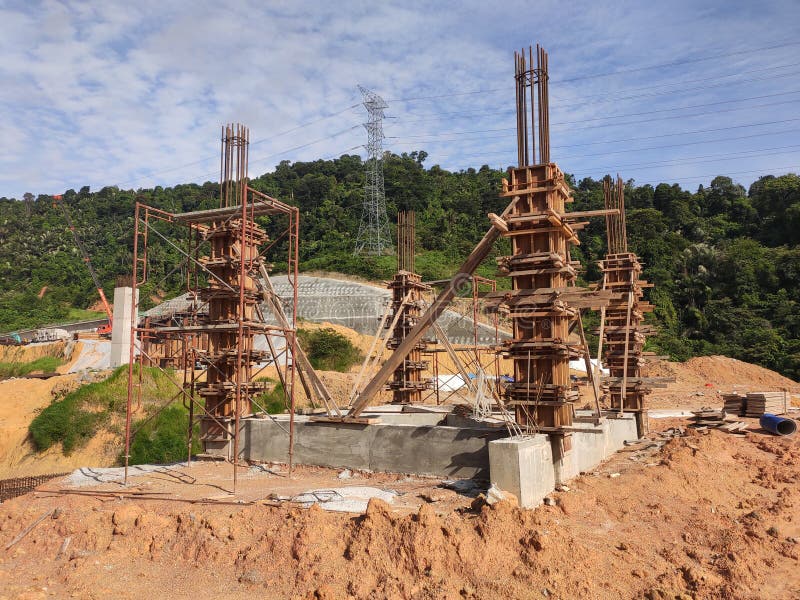 Column Timber Form Work and Reinforcement Bar at the Construction Site ...