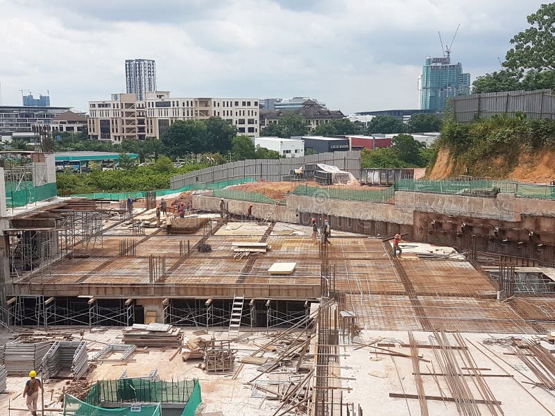 Building Floor Slab Under Construction. Construction Workers ...