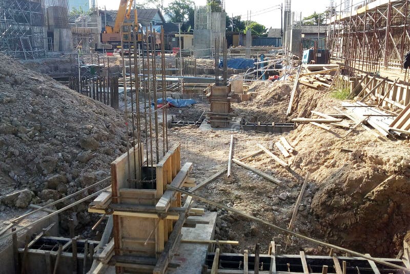Building Foundation Work at Construction Site. Fabricated by the ...