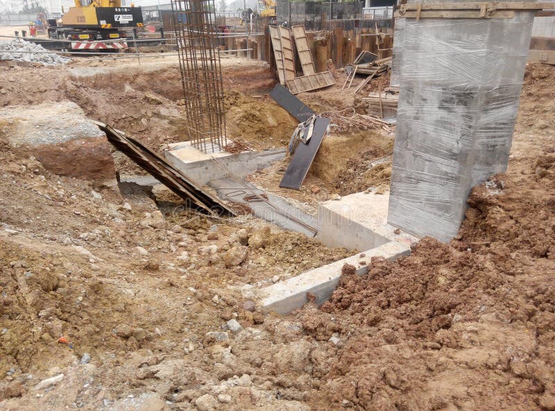 Building Foundation Work at Construction Site. Editorial Stock Photo ...