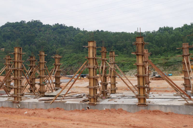 Column Timber Formwork and Reinforcement Bar at the Construction Site ...