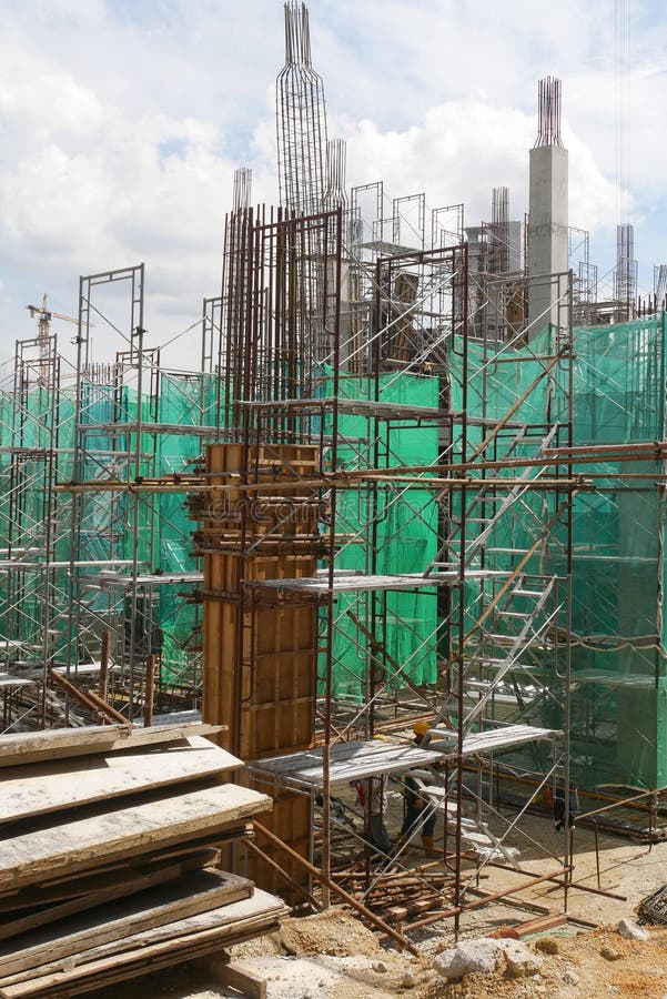 Column Timber Formwork and Reinforcement Bar at the Construction Site ...