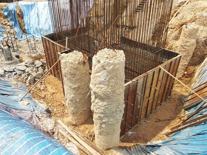 Pile Cap and Column Stump Under Construction at the Construction Site ...