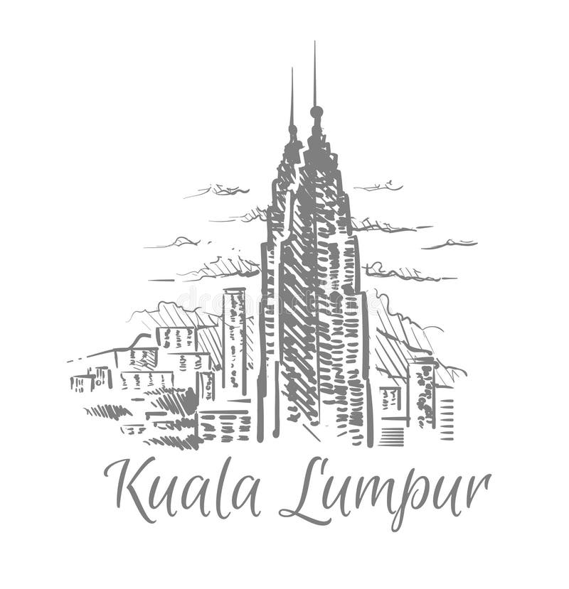 Kuala Lumpur Malaysia Sketch Hand Drawn Vector Illustration Stock ...