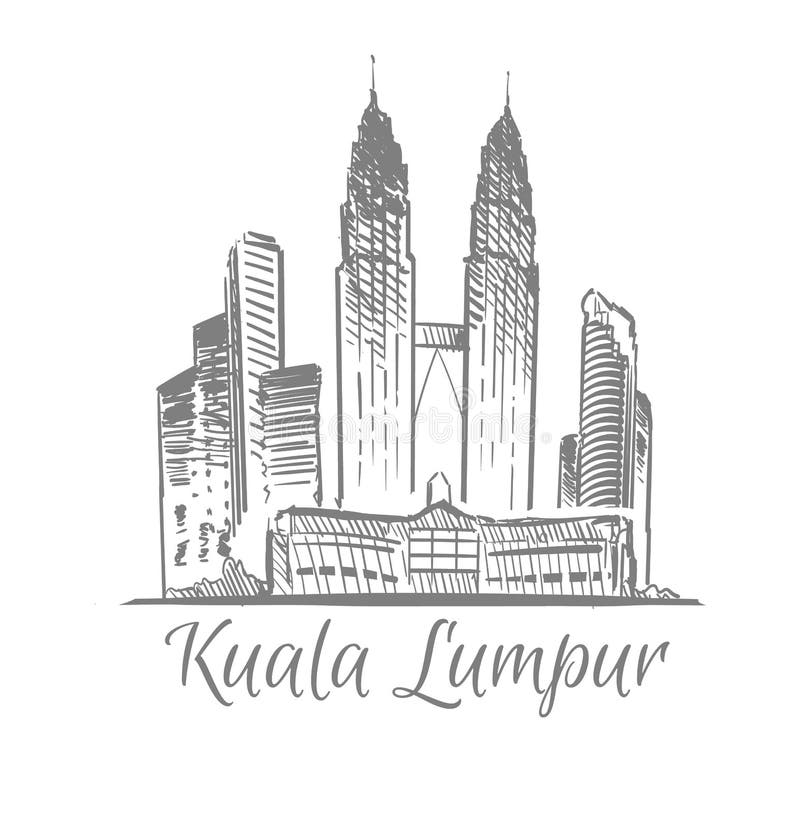 Kuala Lumpur Malaysia Sketch Hand Drawn Vector Illustration Stock ...