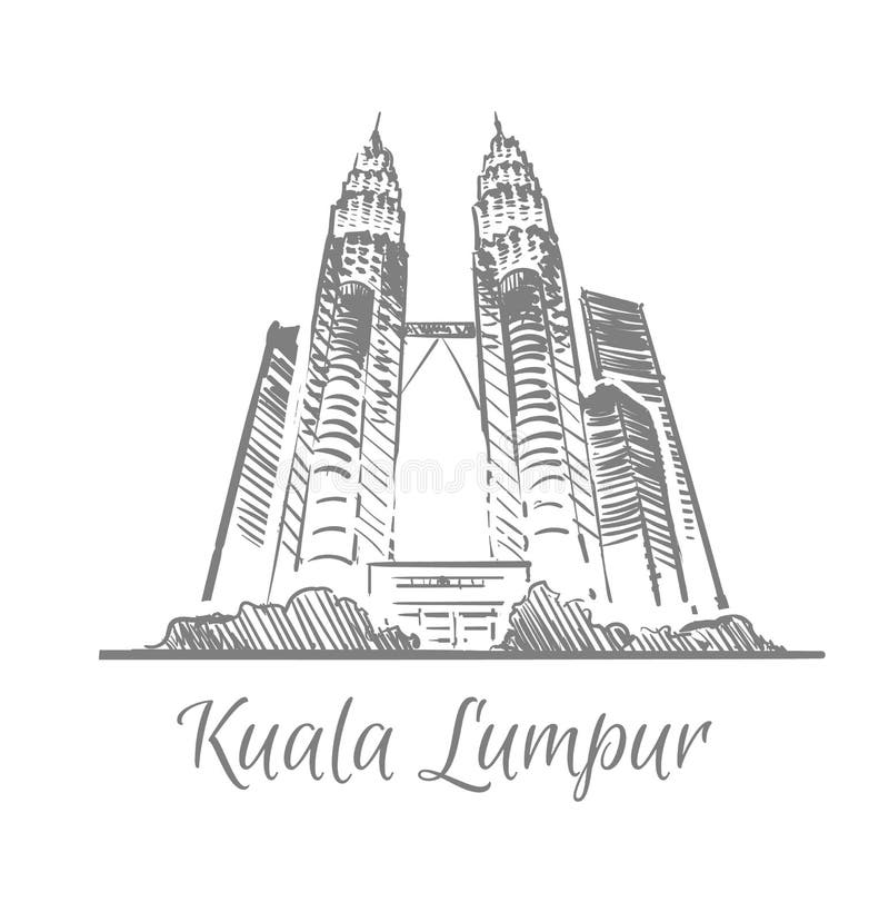 Kuala Lumpur Malaysia Sketch Hand Drawn Vector Illustration Stock ...