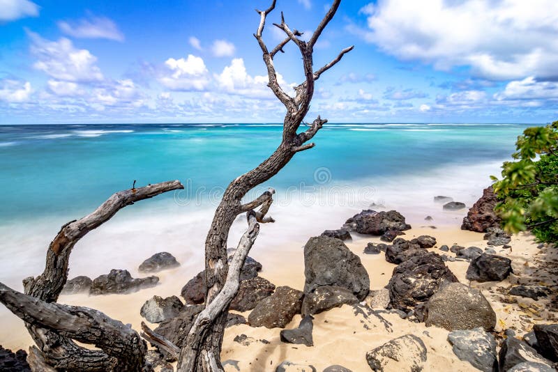 Kualoa Rock Beach Near Kualoa Beach Oahu Hawaii Stock Image - Image of ...