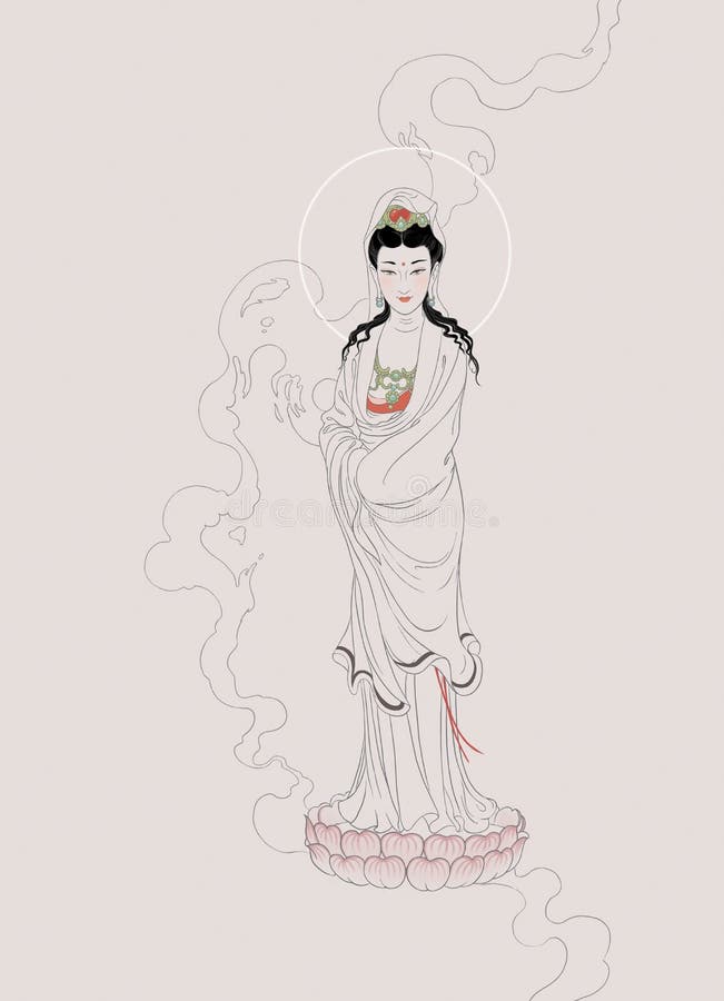 Kuan Yin stock illustration. Illustration of face, white - 18399550