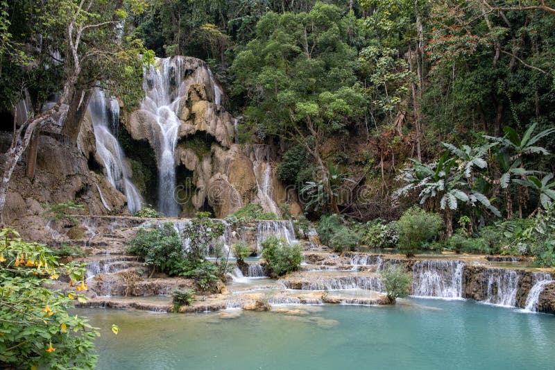 The Kuang Si Waterfall , Lung Prabang, Laos Stock Image - Image of ...