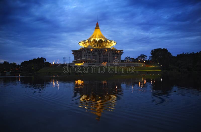 Kuching stock image. Image of outside, night, bank, parliament - 29306997