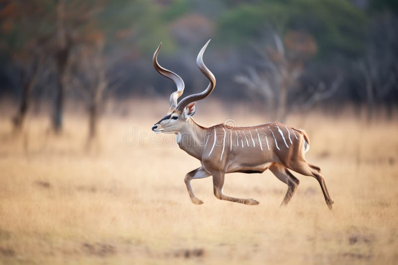 Kudu Running with Tail Up on Savanna Stock Illustration - Illustration ...