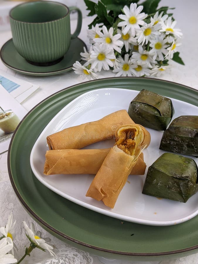 Kuih Koci and Spring Roll for Snacks Stock Photo - Image of fish ...