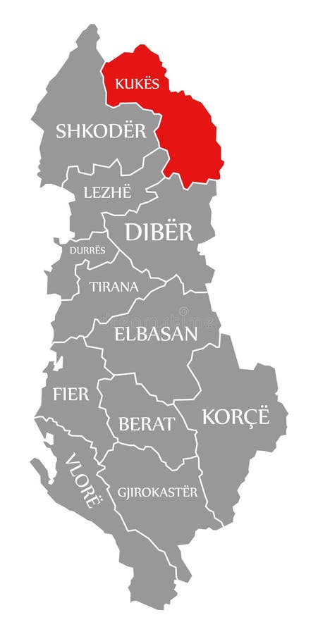 Kukes Red Highlighted in Map of Albania Stock Vector - Illustration of ...