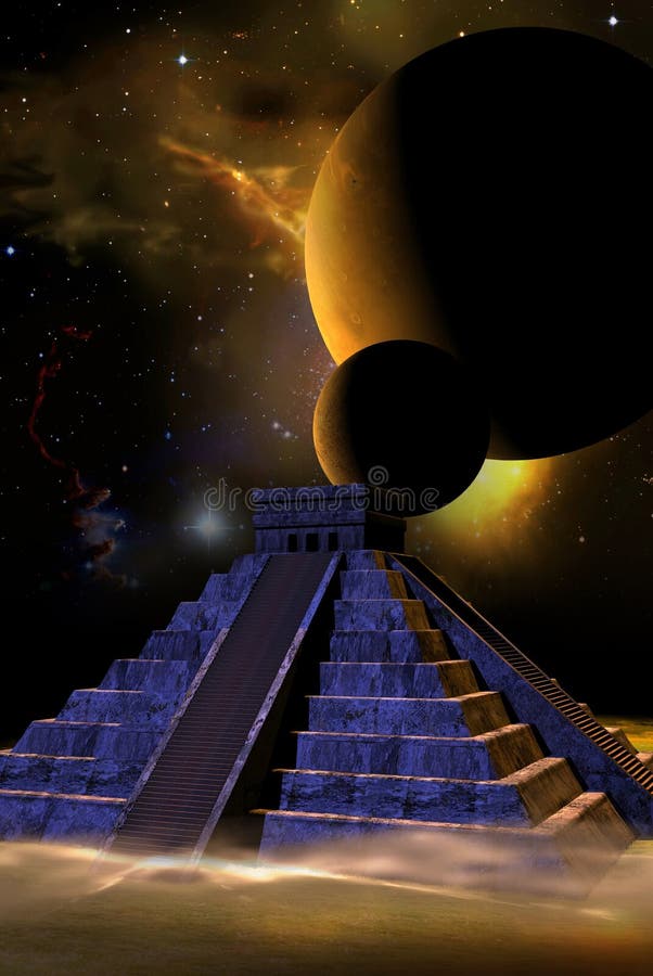 Kukulkan Pyramid and Planets Stock Illustration - Illustration of large ...