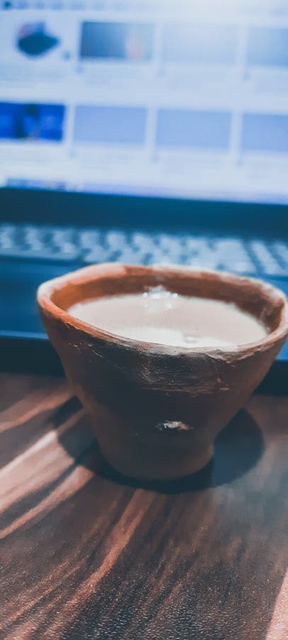 Kulhad Tea at Work with Laptop Stock Image - Image of kulhad, esthetic ...