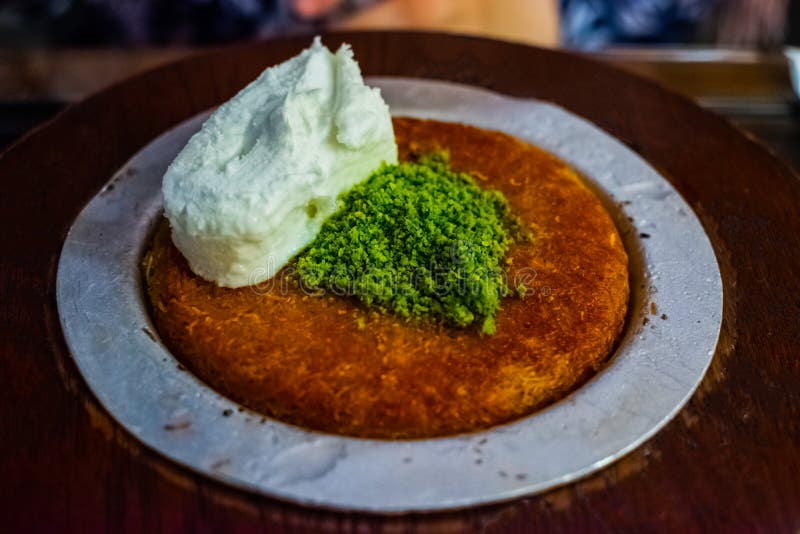 Kunefe the Best Turkish Desert Served with Cream Stock Photo - Image of ...