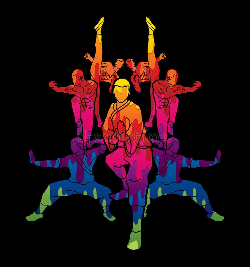 Kung fu action composition stock vector. Illustration of composition ...