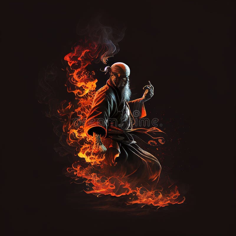Kung Fu Master Image with the Burning Fire Generative Ai Stock ...