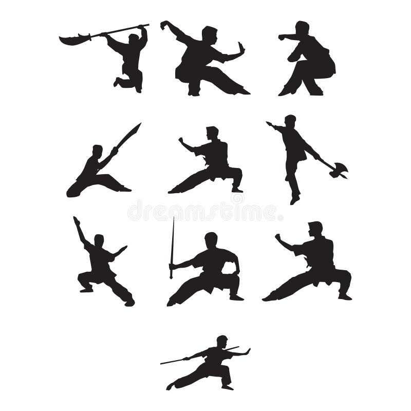 Kung fu silhouette set stock vector. Illustration of clipart - 384627493