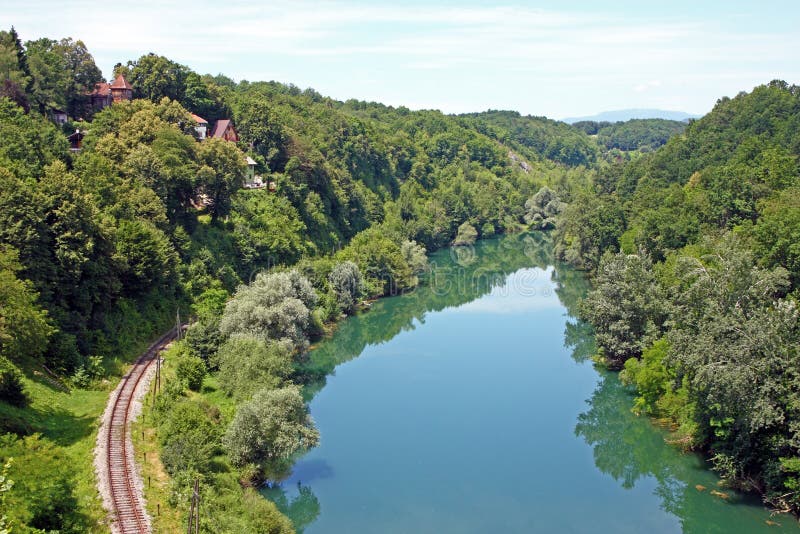 Kupa river stock photo. Image of wood, stream, rail, scene - 74243102