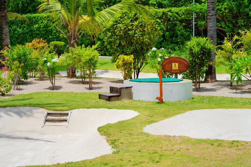 KUREDU, MALDIVES - AUGUST 16, 2013: Golf Course on Kuredu Island ...