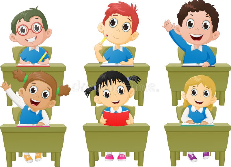 Skolaktiviteter Med Barn I Klassrummet Vektor Illustrationer ...