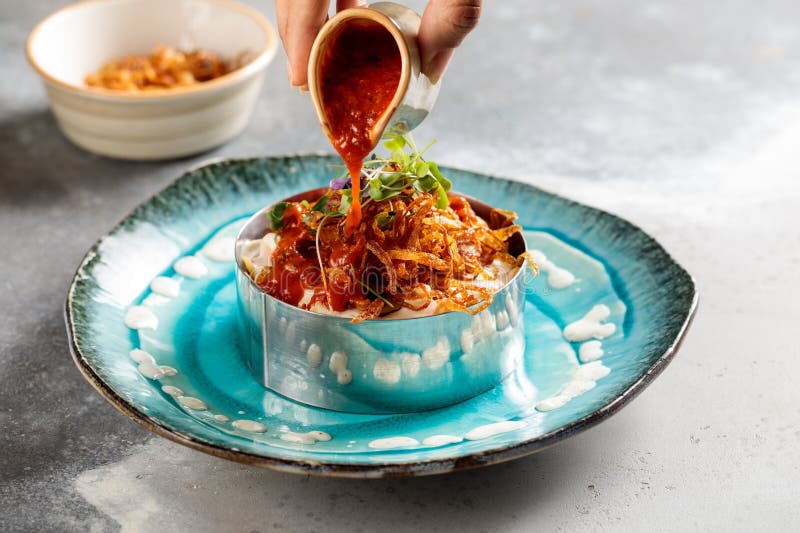 Kushari Served in Dish Isolated on Table Top View of Arabic Breakfast ...