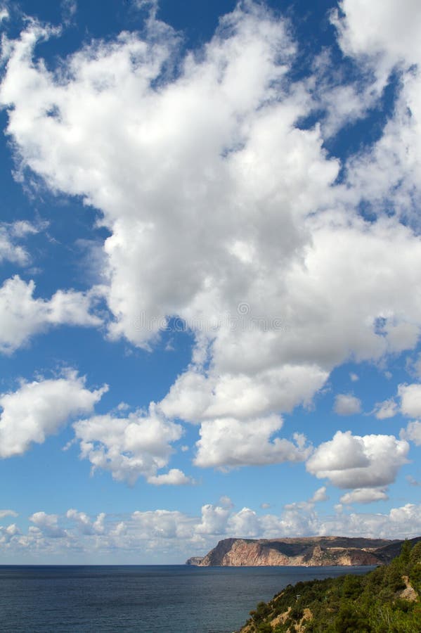 Kustlijn met pijnboombomen stock foto. Image of idyllisch - 22976330