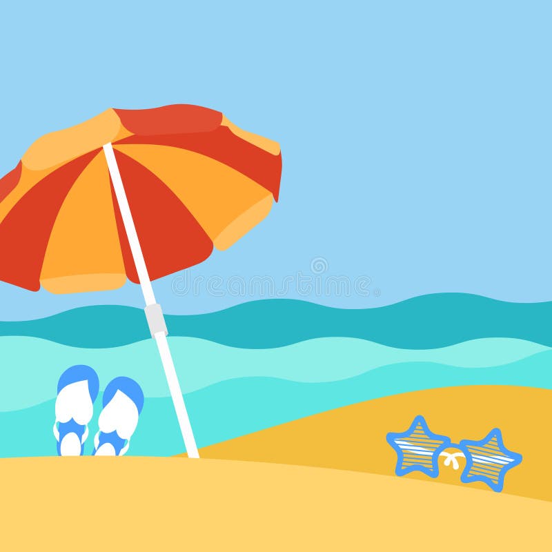 Kustmening Over Mooi Strand Met Parasol Vector Illustratie ...