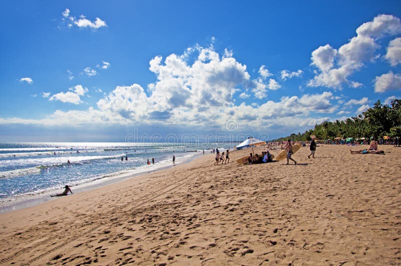 Kuta Beach with Blue Sky in Kuta, Bali, Indonesia. Stock Image - Image ...