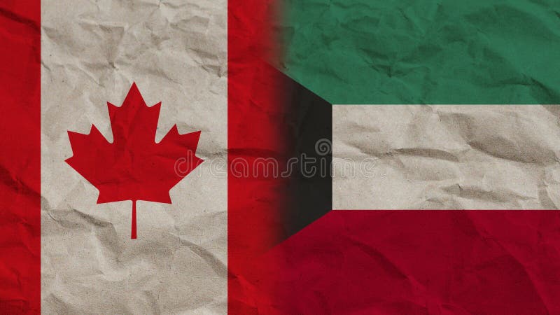 Kuwait and Canada Flags Together, Crumpled Paper Effect 3D Illustration ...
