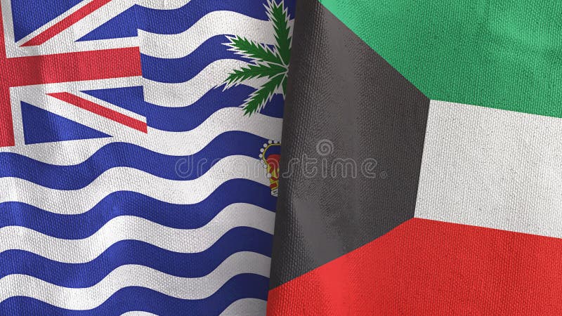Kuwait and British Indian Territory Two Flags Textile Cloth 3D ...