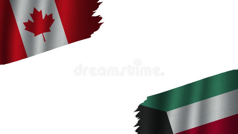 Kuwait and Canada Flags, Obsolete Torn Weathered, Crisis Concept, 3D ...