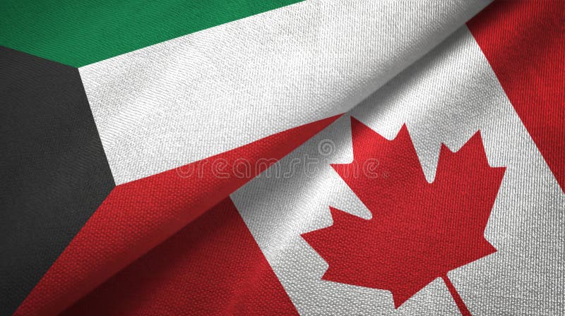 Kuwait and Canada Two Flags Textile Cloth, Fabric Texture Stock ...