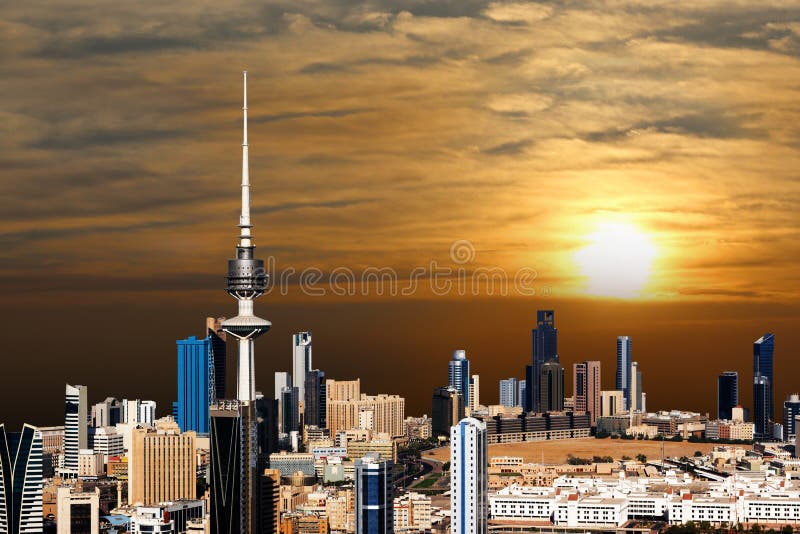 Kuwait City stock photo. Image of birdge, water, sunset - 53587196