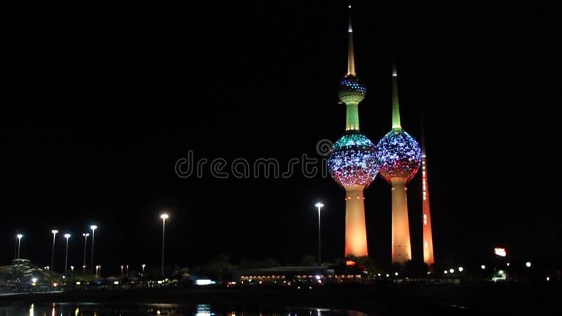 Night View of Kuwait Towers Stock Footage - Video of famous, building ...
