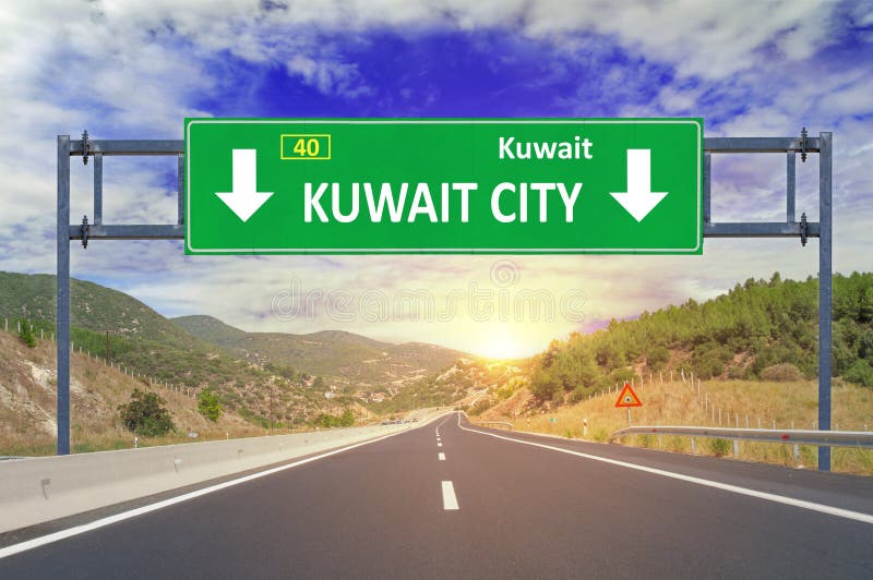Kuwait City Road Sign on Highway Stock Image - Image of white, city ...