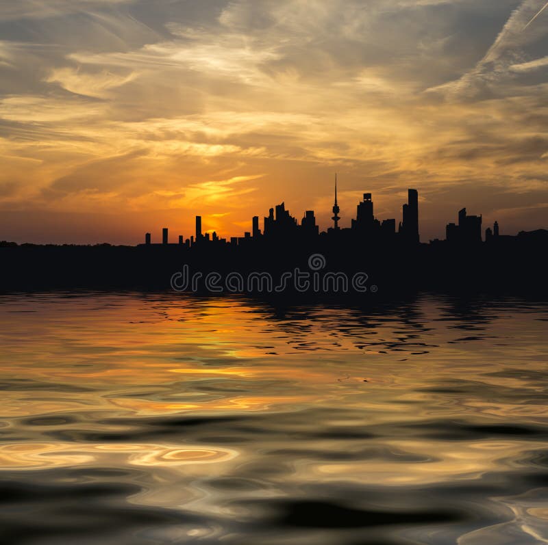 Kuwait city silhouette stock image. Image of gulf, cityscape - 67778365