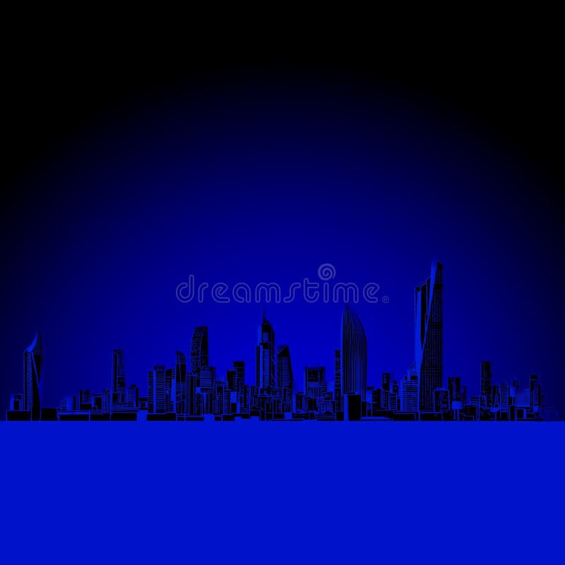 Kuwait City Skyline in Midnight Blue Elegance Stock Image - Image of ...