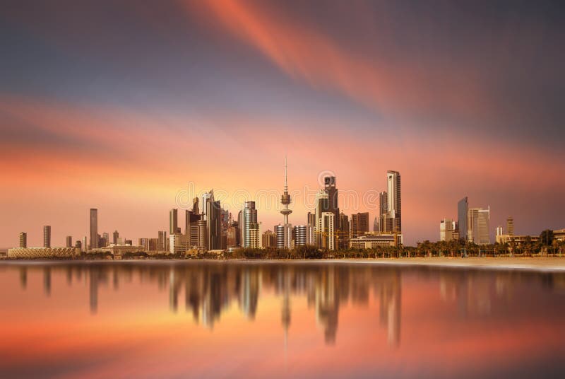 Kuwait City Skyline during Sunset Stock Photo - Image of east, future ...