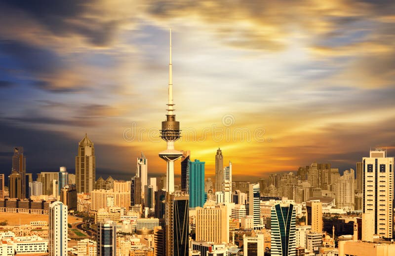 Kuwait City stock photo. Image of birdge, water, sunset - 53587196