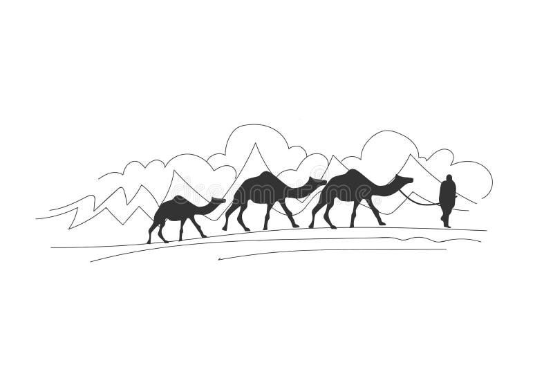 Kuwait Desert Camel Drawing Vector Illustration Stock Vector ...