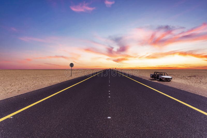 Kuwait desert rooad stock photo. Image of nature, blue - 67778404