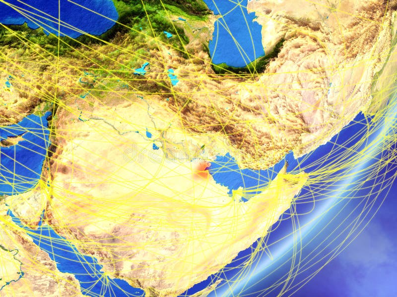 Kuwait on Earth with Network Stock Illustration - Illustration of ...