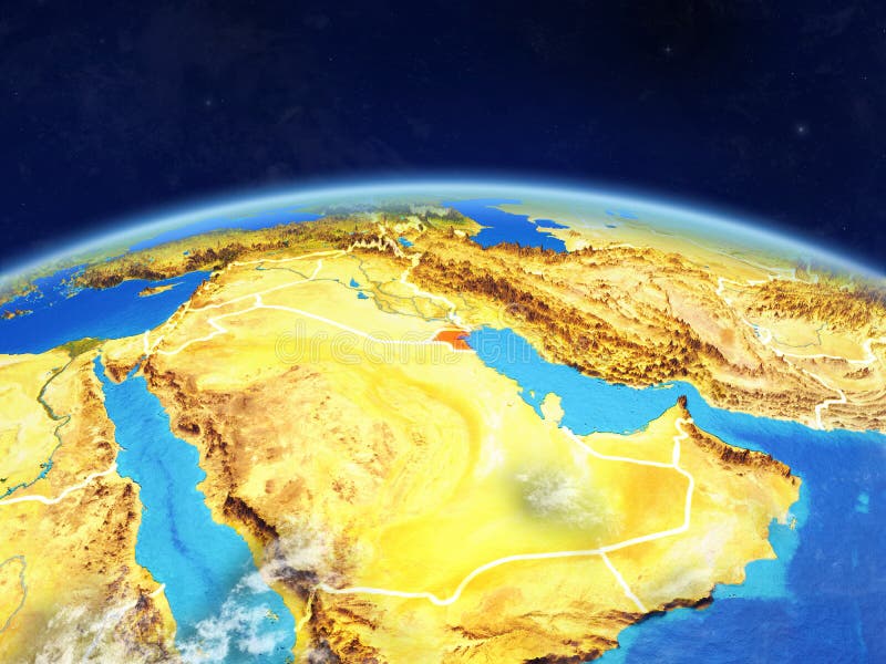 Kuwait on Earth from space stock photo. Image of world - 130232682