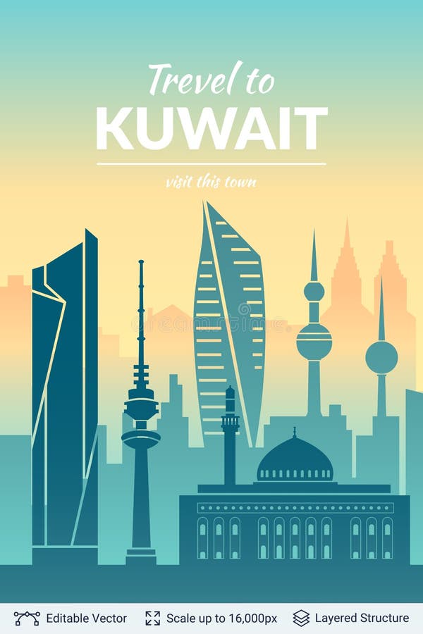 Kuwait famous view. stock vector. Illustration of country - 95191091